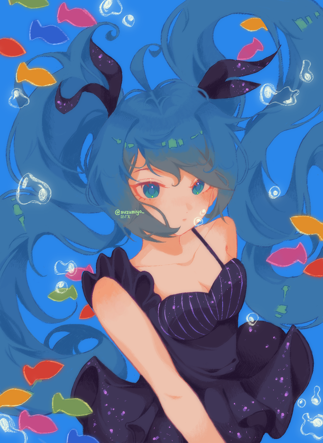 Pixilart - deep sea miku 🐠 uploaded by Cynth